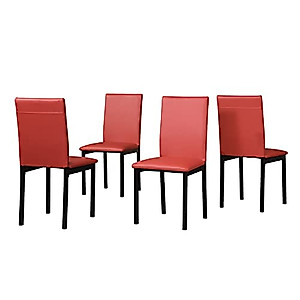 Roundhill Furniture Noyes Faux Leather Metal Frame Dining Chair, Red 17.5D x 21.5W x 36H in