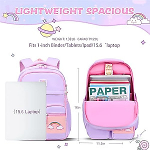 Backpacks for Girls School Kids Backpack Bookbags with Insulated Lunch Box Set for School Elementary Girl, Tie Dye School Bag with Compartments 16 * 11.5 * 7.5, Solid Purple