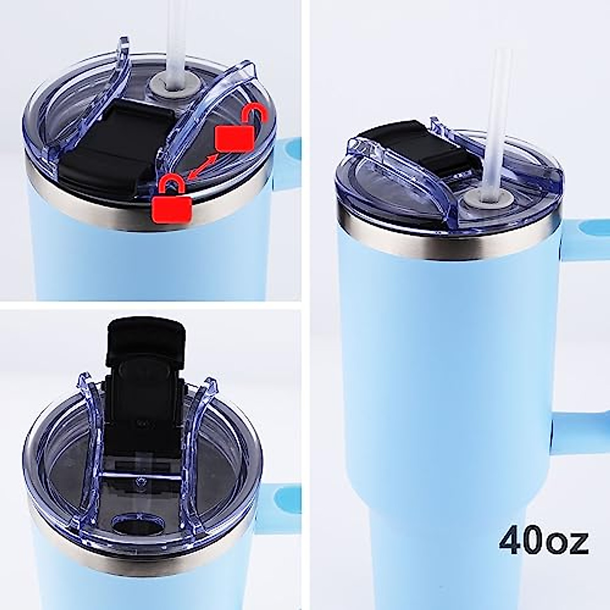 2pcs Replacement Lid for Stanley Quencher, No Spill Travel Tumbler Lids Replacement Tumbler Lids 40 oz No Leakage Plastic Replacement Lids Tumbler Cup Lids for Stanley Cup (Black, Threaded)