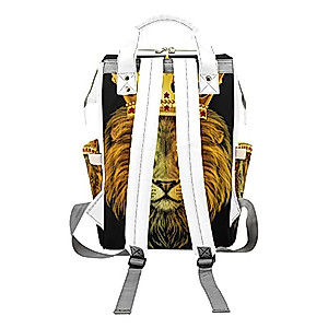 XOZOTY Golden Hat Lion King Diaper Bags with Name Waterproof Mummy Backpack Nappy Nursing Baby Bags Gifts Tote Bag for Women