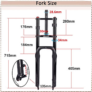 BUCKLOS 26 inch 4.0 Fat Tire Electric Bike Air Suspension Fork, 180mm Travel Spacing Hub 135mm 1 1/8 Straight Tube MTB Manual Lockout 9mm QR Mountain Bike Double Shoulder Ebike Front Forks