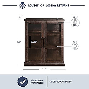 BELLEZE Storage Cabinet with Shelves and Glass Doors Display Pantry Organizer 3 Tiers Curio Hutch for Entryway Living Room Hallway Kitchen - Ashford (Espresso)