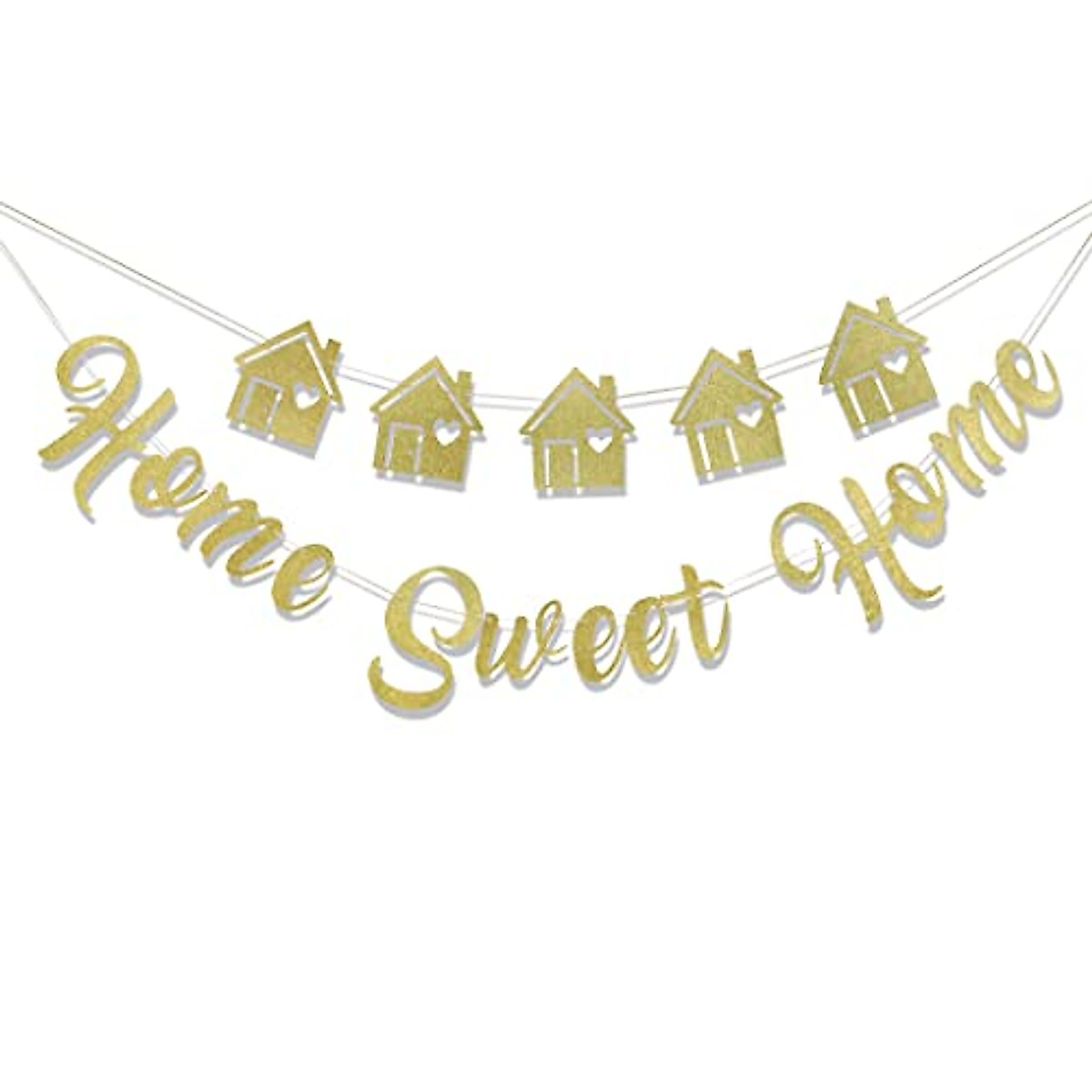 Home Sweet Home Banner - Glitter Gold Housewarming Party Decorations Baner，welcome Home Sign，welcome Home Sign Bunting for Party Decor Family Gathering Photo Booth Props，garland Bunting Script Lettering Decoration Military Missionary Welcome Home Homec