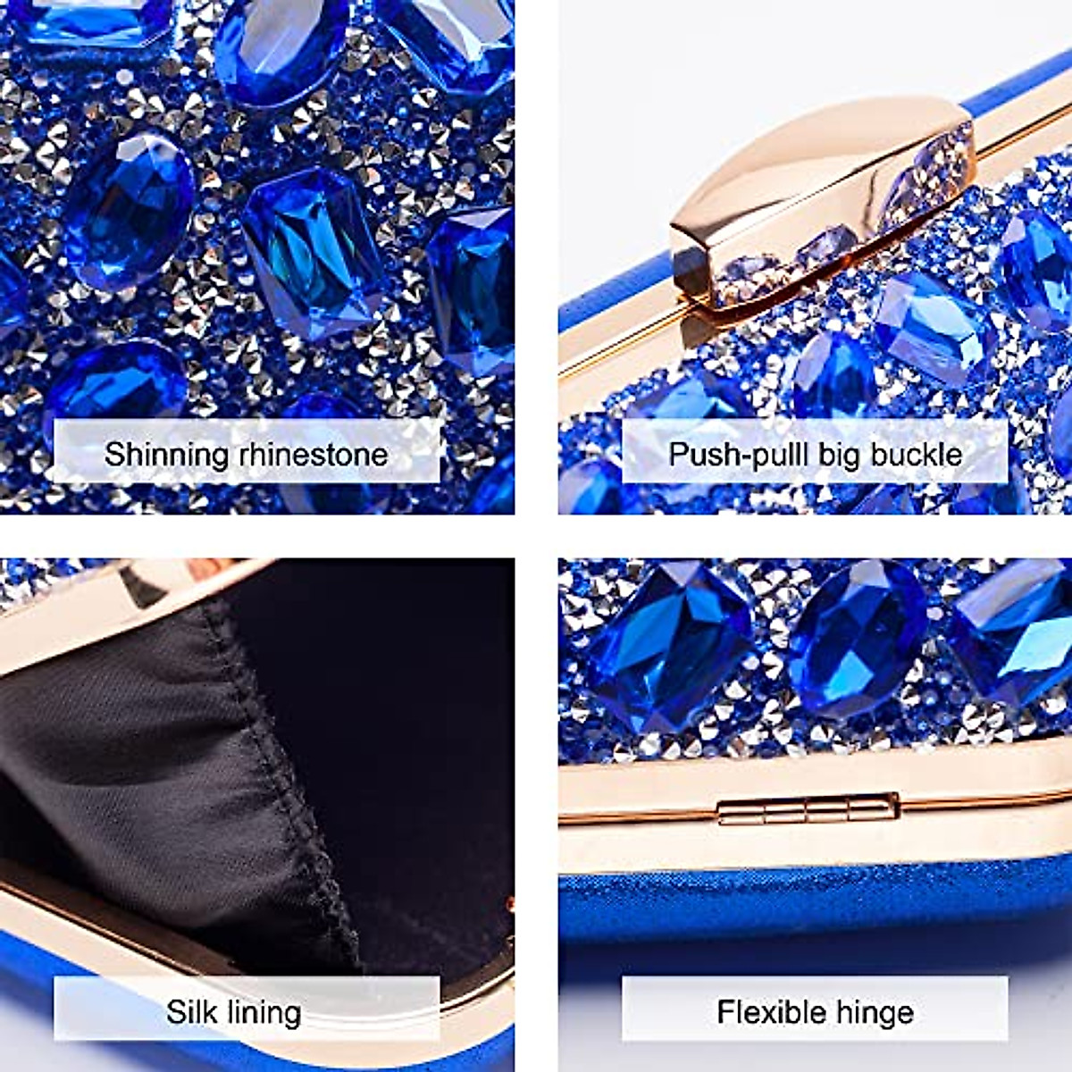 Hupifaz Rhinestone Purse - Crystal Clutch Purses for Women Wedding, Women's Diamond Purse and Formal Evening Bag (Royal Blue)