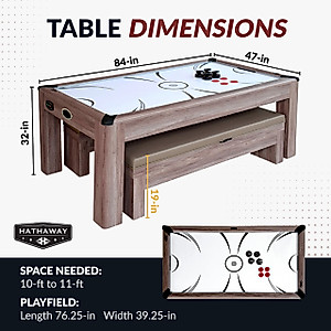 Hathaway Driftwood 7 Ft Air Hockey Table for Home Game Room - with Table Tennis Top, Dining Surface, Electronic Scorer, Two Storage Benches, High-Output Blower, Strikers & Pucks - Driftwood Finish