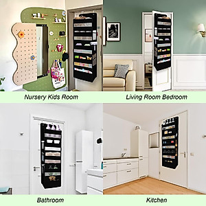 CLMMYCL Over The Door Organizer Storage, 5 Shelf Hanging Door Organizer with 5 Large Capacity Pockets, Anti Tilt 44 lb Load Behind Door Organizer for Bedroom, Pantry, Bathroom,Nursery (Black)