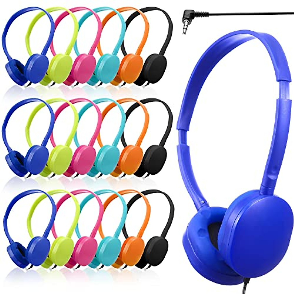 18 Pack Kids Headphones Bulk Class Headphones for Classroom School Students Headphones Individually Wrapped Adjustable over Ear Head Earbuds Headphones with Wire for Girls Boys Adults (Multicolor)