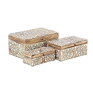 Deco 79 Mango Wood Floral Box with Hinged Lid, Set of 3 8", 10", 12"W, Brown