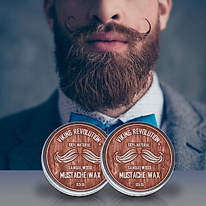 Viking Revolution Mustache Wax 2 Pack - Beard & Moustache Wax for Men - Strong Hold Helps Train Tame & Style (Sandalwood, 2 pack)
