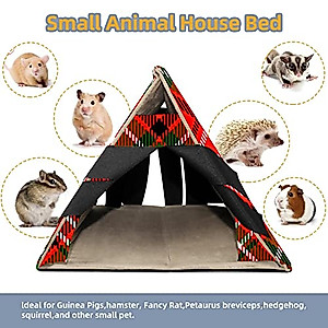 enheng Small Pet Hideout Christmas Red Green Plaid Hamster House Guinea Pig Playhouse for Dwarf Rabbits Hedgehogs Chinchillas
