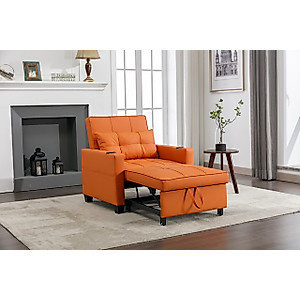 NicBex Futon Chair Bed Convertible Chair 3-in-1 Pull Out Leather Sleeper Chair Beds with USB Ports, Wear-Resistant and Anti-Scratch, Armchair Bed Sleeper for Living Room, Apartment, Orange