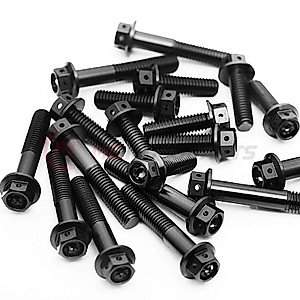 MC MOTOPARTS Pre-drilled CNC Race Spec Bolts M6 x 30mm Flanged HEX Head Screws 5 pcs (Black)