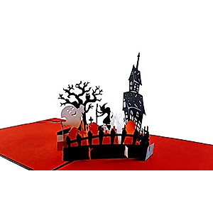 iGifts And Cards Trick or Treat Halloween 3D Pop Up Greeting Card - Cute Jack-O-Lantern, Pumpkin, Happy Birthday Gift, Haunted Mansion Hitchhiking Ghosts, Spooky Witch, Scary Owl, Chilling Cementery