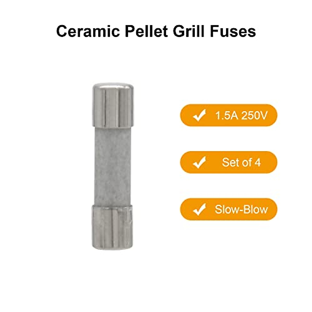 BBQ-PLUS Grill Fuse Replacement Parts for Weber Smokefire EX4/EX6 Wood Fired Pellet Grill- 4 Pcs Slow Blow Pellet Smoker Grill Ceramic Fuses,T1.5A250V