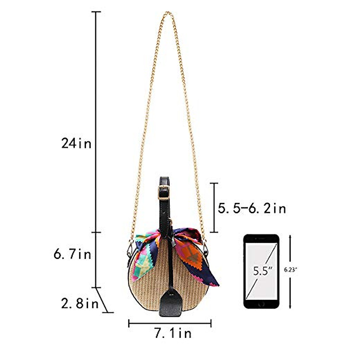 Danse Jupe Women Handwoven Round Rattan Bag Hobo Straw Beach Crossbody Shoulder Tote Handbag Black