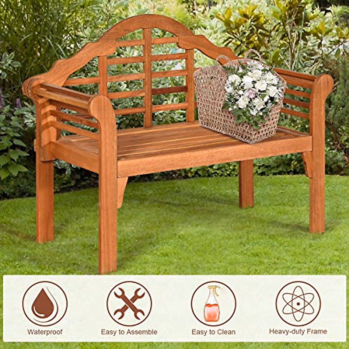 Tangkula Outdoor Eucalyptus Wood Folding Bench, 4 Ft Foldable Solid Wood Garden Bench, Two Person Loveseat Chair for Garden, Patio, Porch, Poolside, Balcony, Teak (Natural)