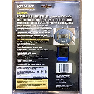 Reliance Controls Ammeter and Wattmeter THP103 AmWatt Appliance Load Tester/Plug, 1-Pack, Blue