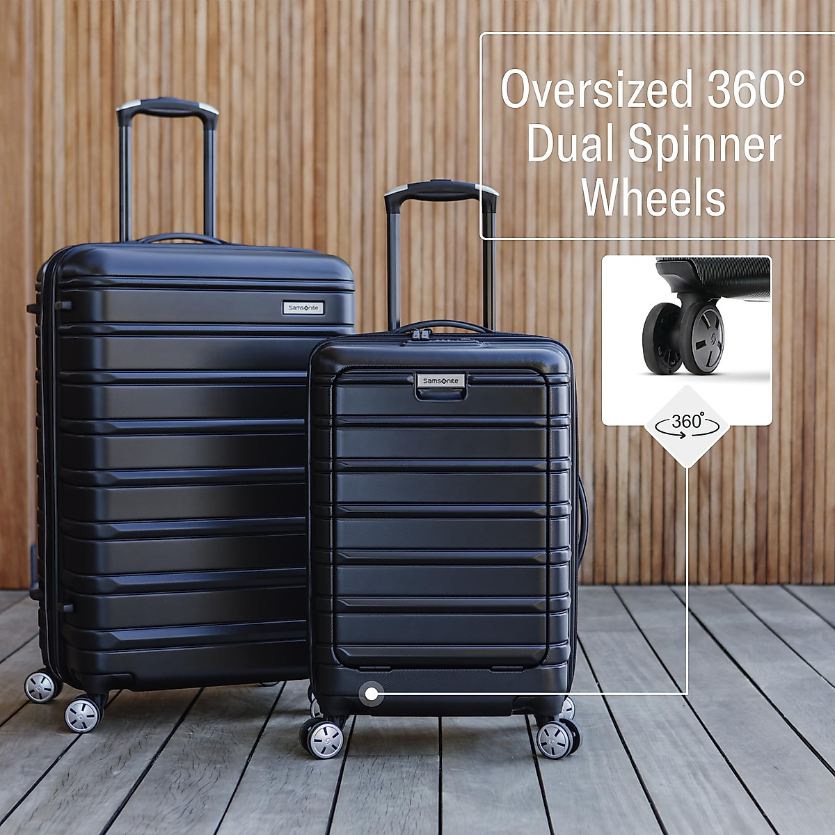Samsonite Omni 2 Hardside Expandable Luggage with Spinner Wheels, 2-Piece Set (19/24), Midnight Black