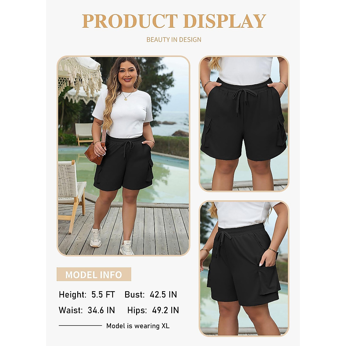 Eytino Womens Plus Size Lightweight Active Athletic Shorts Running Summer Shorts Hiking Cargo Shorts with Pockets,1X Black