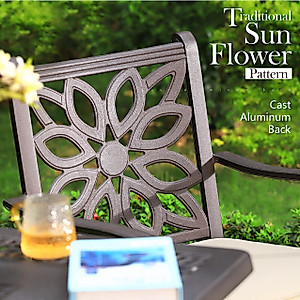 PHI VILLA Outdoor Swivel Bar Stools, Cast Aluminum Patio Pub Height Swivel Arms Chairs with Seat Cushion, Set of 4 Easy Assemble