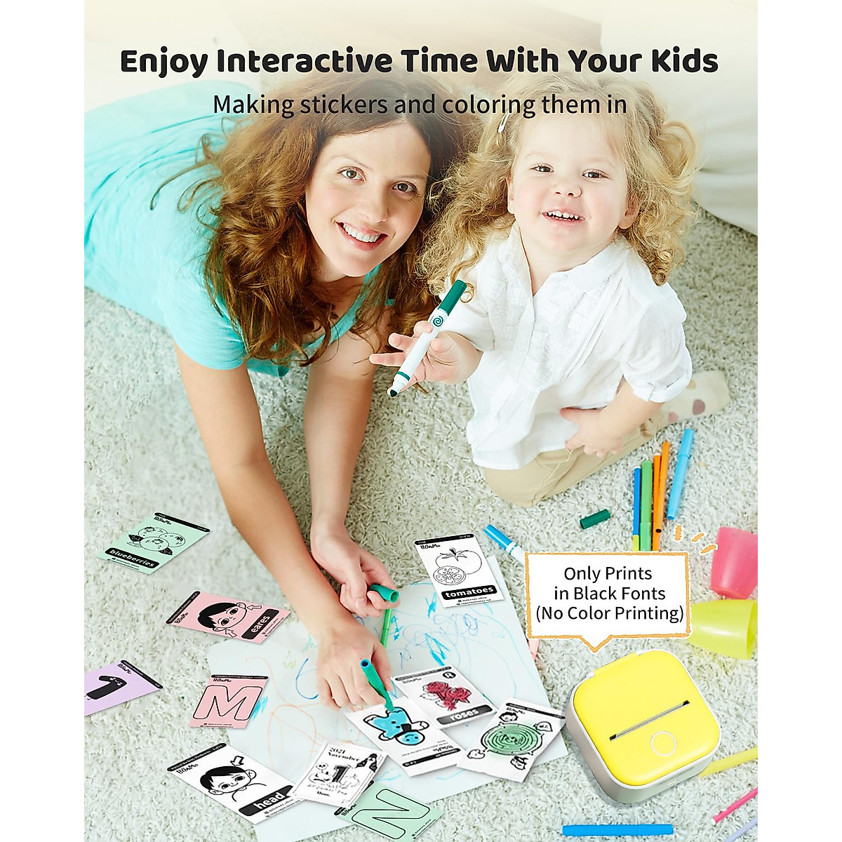 Ponek T02 Bluetooth Thermal Mini Printer Thermal Pocket Printer Paper, White Self-Adhesive Paper Compatible with T02 Bluetooth Mini Sticker Printer, Black On White Paper for Journal Photo