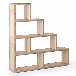 IFANNY 4 Tier Bookshelf, Step Bookcase with 6 Separate Storage Cubes, Wood Bookshelves and Bookcases, Geometric Display Shelf, Modern Book Shelf for Bedroom, Living Room, Home Office (Natural)