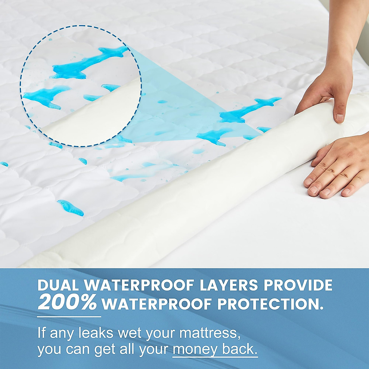 QUIETSEA Queen Mattress Pad Waterproof Queen Mattress Protector Breathable Soft, Noiseless Quilted Fitted Mattress Cover Fits up to 21" Deep, 60"x80"