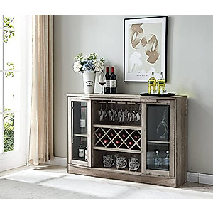 Home Source Jill Zarin Bar Cabinet with Two Curved Glass Doors in Stone Grey Finish