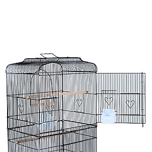 PawHut 60" Metal Indoor Bird Cage Starter Kit with Detachable Rolling Stand, Storage Basket, and Accessories, Black