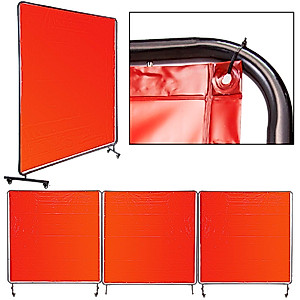 VEVOR Welding Curtain 6' x 6' Welding Screens Flame Retardant 3 Panel Welding Curtain with Frame and Wheels, Translucent Welding Shield, Flame Resistance Weld Curtain, Adjustable Size, Red…