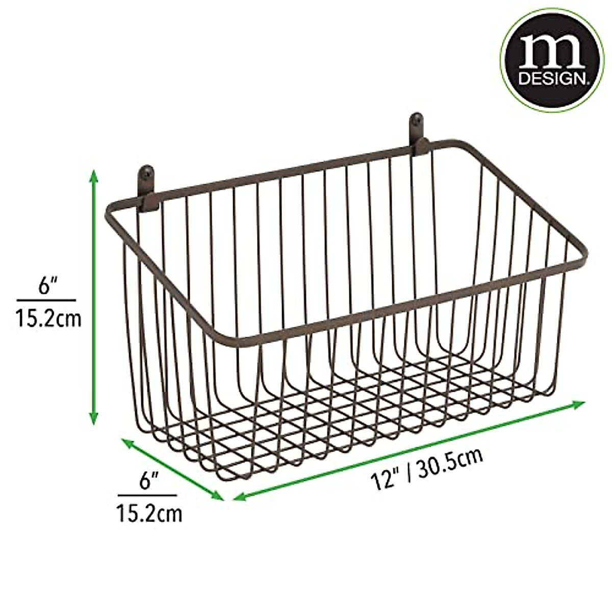 mDesign Metal Wire Wall Mounted Storage Organizer Basket Bin for Kitchen, Bedroom, Bathroom - Mountable Hanging Organization in Pantry, Closet, and Cabinet - Unity Collection - 2 Pack - Bronze