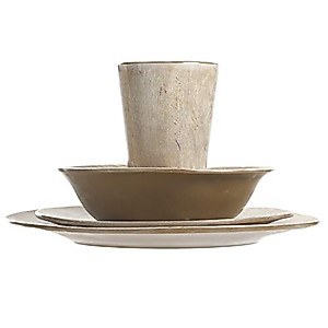 Gibson Home Woodlands Round Melamine Dinnerware Set, Service for Four (16pcs), Wood