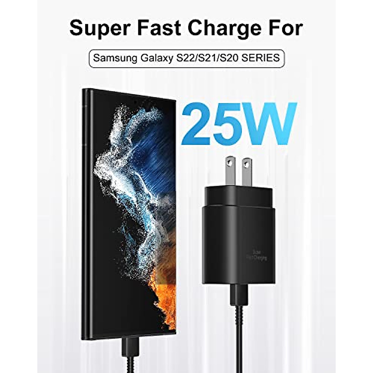 Type C Charger Fast Charging,2Pack 25W Android Phone Super Fast Charger Block with 5Ft USB C Cable for Samsung Galaxy S23 Ultra/S23/S23+/S22/S22 Ultra/S22+/S21 Ultra/S20 Ultra/Note 20/Note10