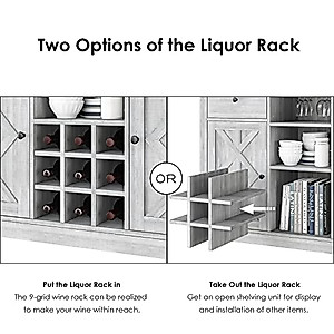 FOTOSOK Buffet Sideboard Bar Cabinet with Storage, 44.5” Farmhouse Buffet Server Bar Wine Cabinet with Removable Wine Racks, Wood Coffee Bar Cabinet Cupboard Table Dining Room Furniture Organizer