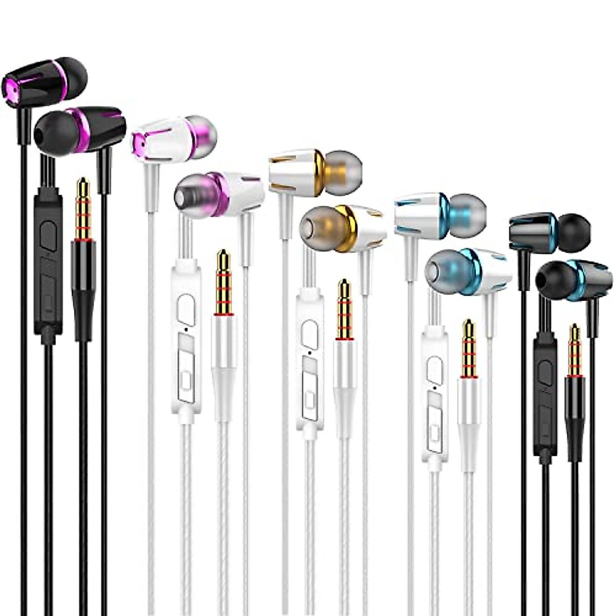 Cianyyee 5 Pack Wired Earbuds with Microphone in-Ear Headphones,Kids School Earphones High Definition Fits 3.5mm Interface for iPhone,iPad,iPod MP3/4 Players,PC,Laptop