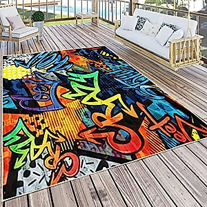 Modern Abstract Area Rugs for Living Room Kitchen Bedroom Abstract Bright Graffiti Pattern with Bricks Paint Drips Words in Bathroom Rugs Stain Resistant Carpet Mat Pad Rectangular Home Decor