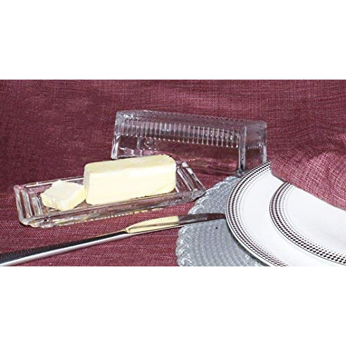 Bezrat Glass Butter Dish with Lid | Classic 2-Piece Design Butter Keeper | Covers and Holds a Standard Stick of Butter | Dishwasher Safe