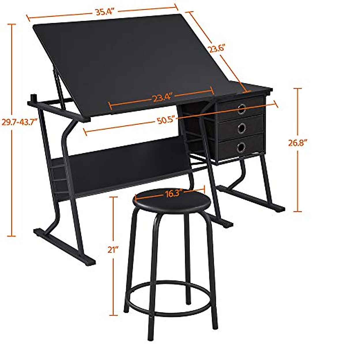 Topeakmart Height Adjustable Drafting Table Art Craft Desk Work Station Hobby Design Studio Tiltable Tabletop Drawing Desk with Stool & Storage Drawers ‎50.5 x 23.6 x 43.7 inches