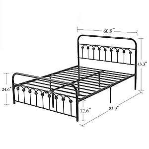 VECELO Bed Frame, Queen Size Metal Platform with Headboard & Footboard, Premium Steel Slat Support Mattress Foundation,No Box Spring Needed