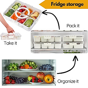 Serving Tray with Lid and Handle - Divided Portable Snackle Box Container, Fridge organizer, Clear Snack Box Organizer for Fruits, Candy, Charcuterie, Snacks - Ideal for beach and picnic essentials