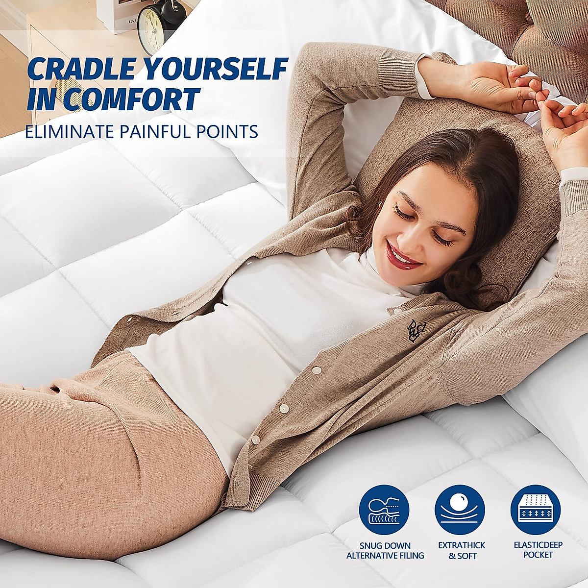 MEUDYT Memory Foam Mattress Topper Queen Size - 3 Inch Dual Layer Mattress Pad - 2 Inch Cooling Gel Memory Foam Plus 1 Inch Pillow Top Cover - Ultra Soft Support for Back Pain