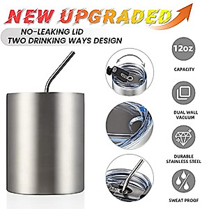 MEWAY 12oz/8Pack Coffee Mug With Lid, Insulated Stainless Steel Reusable Coffee Cup, Double Wall Durable Coffee Mug, Powder Coate，For Coffee, Beer, Home, Office(Silver,8 Pack)