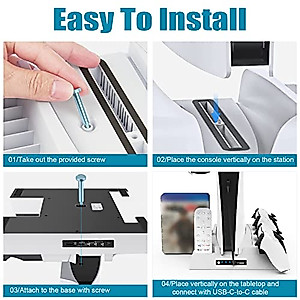 ARyee PS5 Stand PS5 Accessories Cooling Station and Dual Controller Charging Station for Playstation 5 Console, Compact PS5 Accessories with Cooling Fan, Controller Charger, Media Slot, Screw