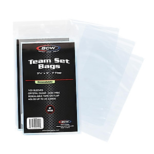 BCW Resealable Team Set Bags - 200 ct | Archival Quality Polypropylene | Holds 35 Standard Cards | Toploader and Magnetic Holder Compatible | Acid-Free Sealing Solution for Trading Card Collections