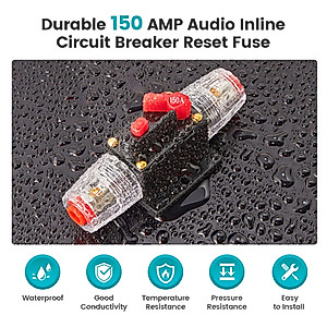 NuIth 150A Audio Inline Circuit Breaker with Manual Reset 12-24V, 4-12 AWG 150 AMP Circuit Breaker Inline Fuse for Car AutomotiveAudio Amplifier System Protection Marine Truck RV Home, 2PCS