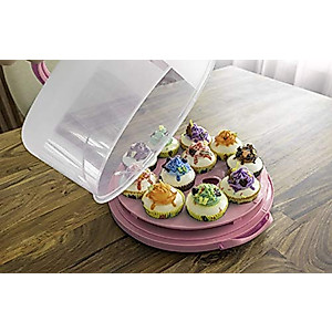 Red Co. 11 inch Cake & Cupcake Muffin Carrier Holder with Collapsible Handles, Pink Tray/Clear Lid