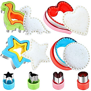 FIRETREESILVERFLOWER Sandwich Cutter and Sealer,Bread Sandwich Decruster Maker Fruit Vegetable Cookie Cutters for Kids Bento Box,Heart,Star,Dinosaur,Circle Shapes Sandwich and Cookie Cutters.