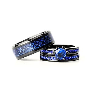 Gy Jewelry Two Rings Couple Ring Bridal Sets His Hers Black Stainless Steel 10k Black Wedding Band