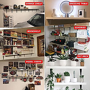 20 Pack 12 Inch Shelf Brackets, Heavy Duty Black Iron Metal Floating Shelves Bracket L Bracket Corner Brace Support, J Brackets Metal Joint Angle Bracket