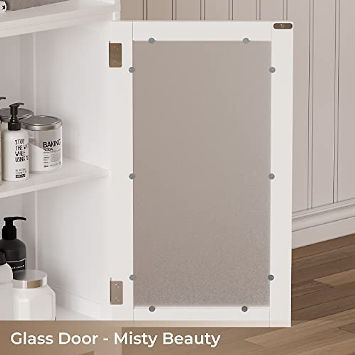 ADORNEVE 64" Bathroom Storage Cabinet, Linen Cabinet with 2 Doors, Tall Storage Cabinet with 2 Open Compartments & Adjustable Shelves for Bathroom, Living Room, Office, White